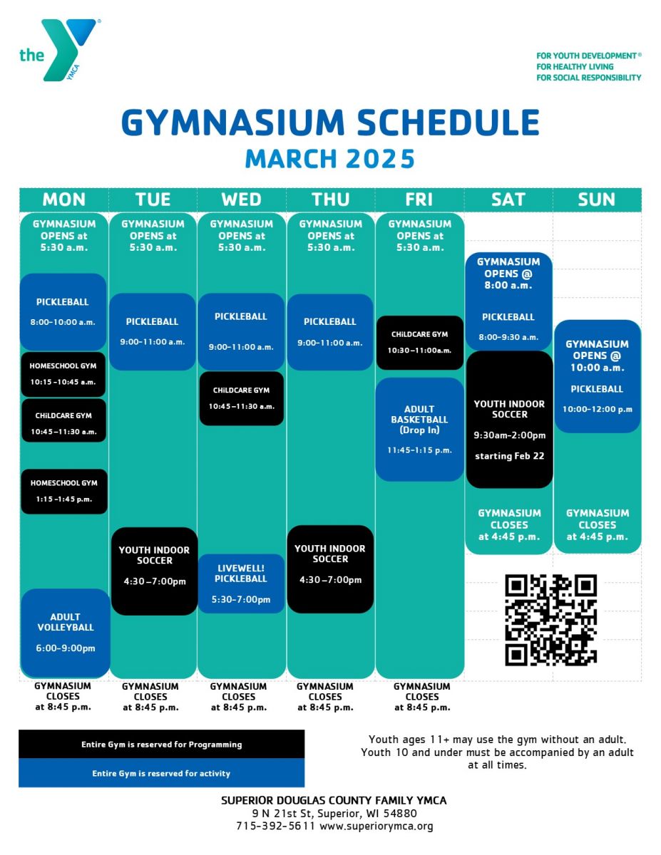Superior YMCA gymnasium schedule
